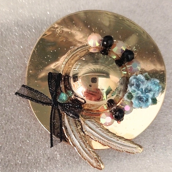Hand Crafted | Jewelry | Vintage Upcycled Gold Hat W Feathers Flowers ...